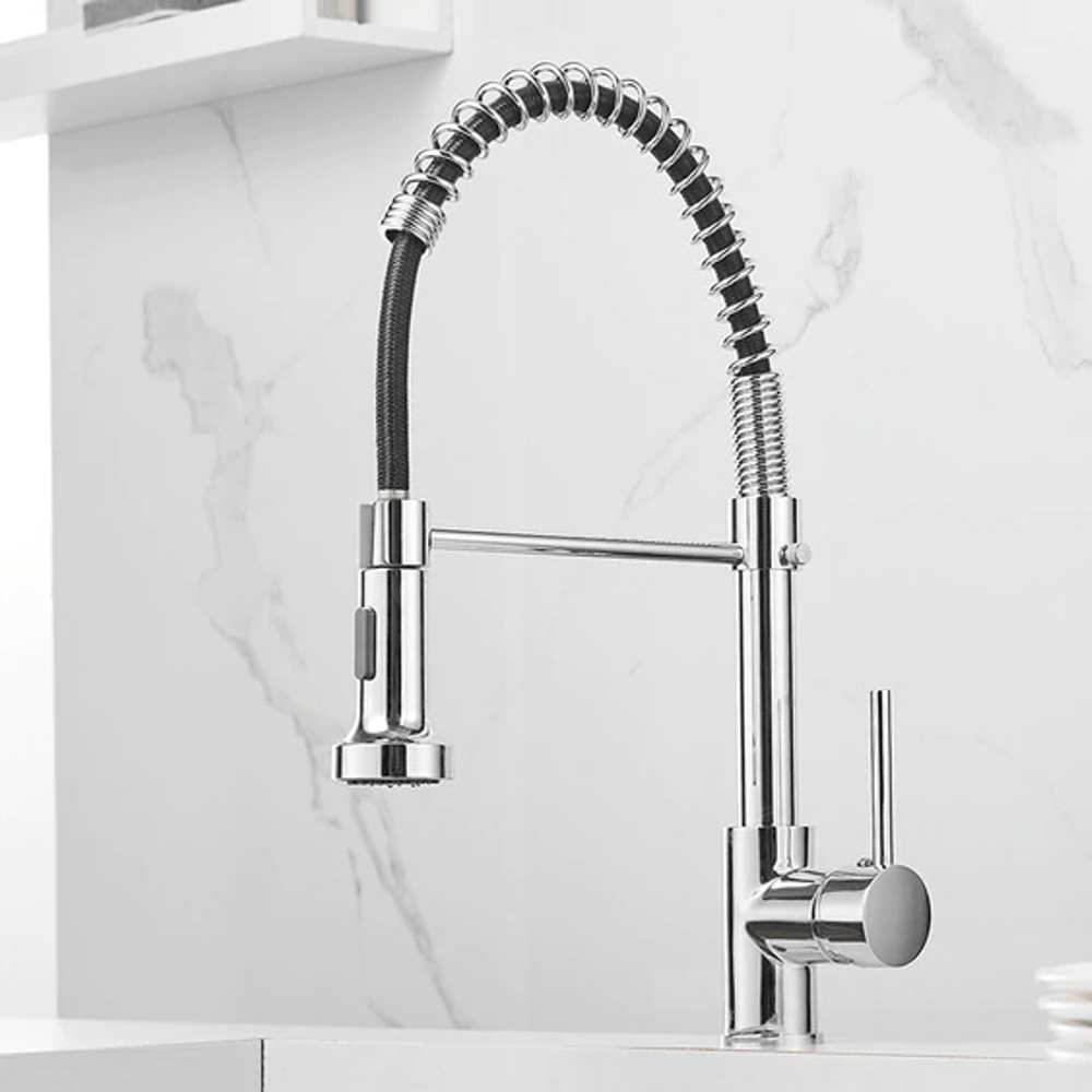 Spiro Single-Hole Kitchen Faucet with Pull-Down Spring Spout ...