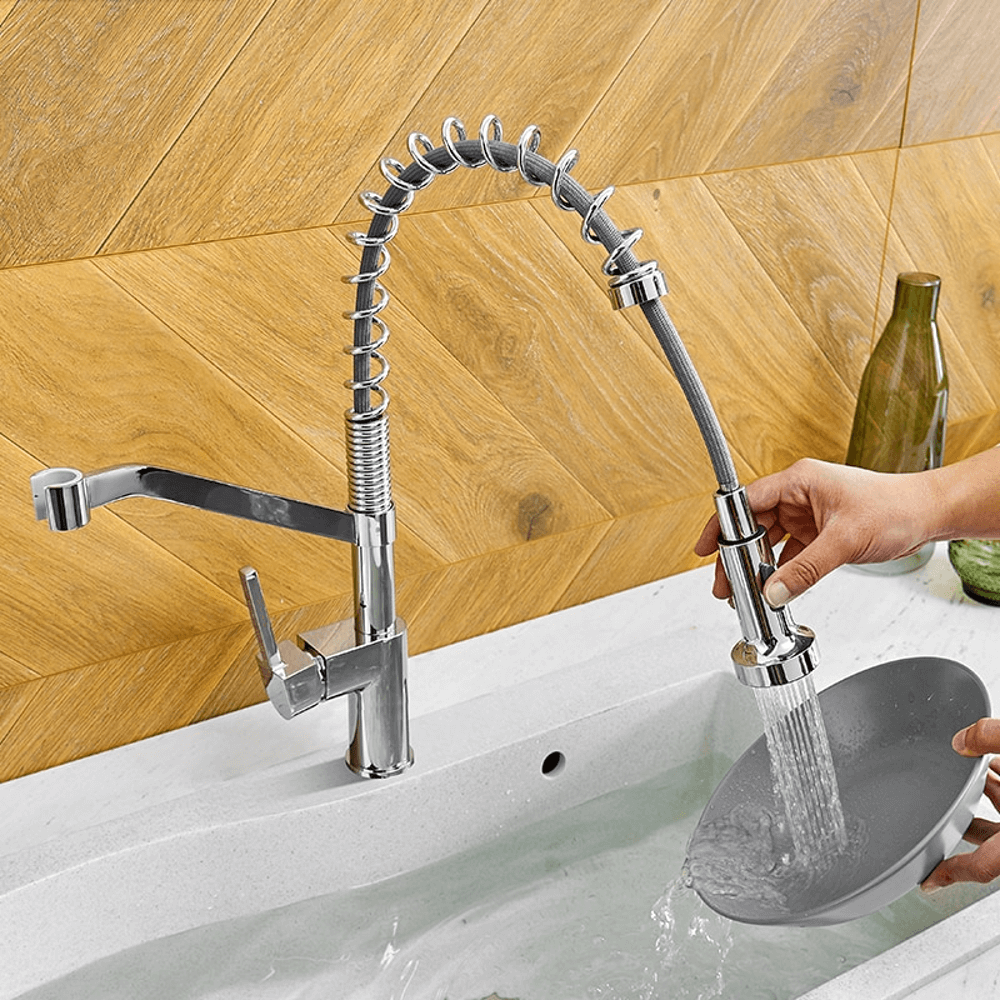 Apollo Single-Hole Kitchen Faucet with Pull-Down Spring Spout ...